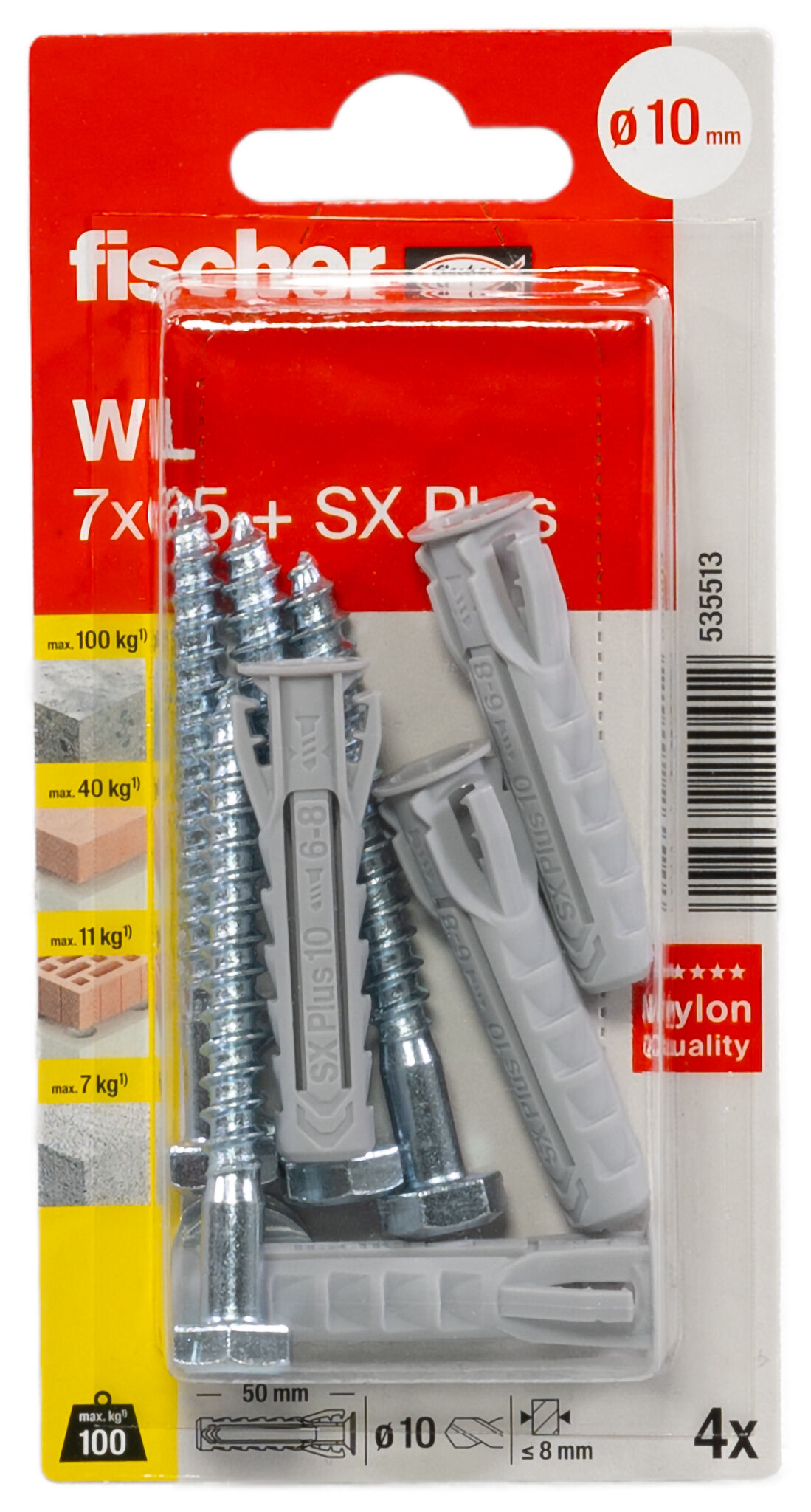 fischer WC and sanitary fixing WL 7 x 65 + SX Plus K SB-card