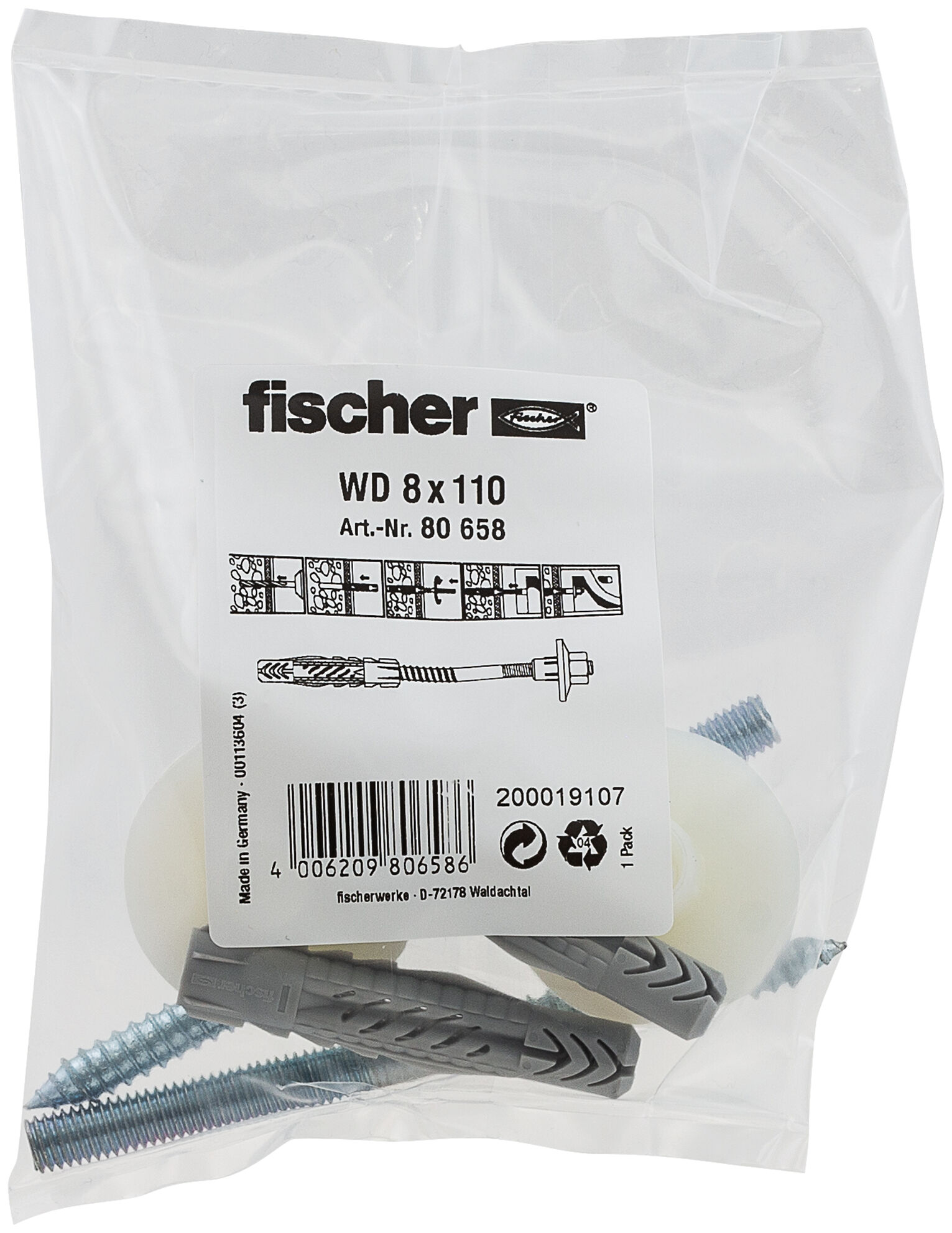 fischer WD 8x110 Στήριγμα νιπτήρα - Ειδών Υγιεινής Σετ