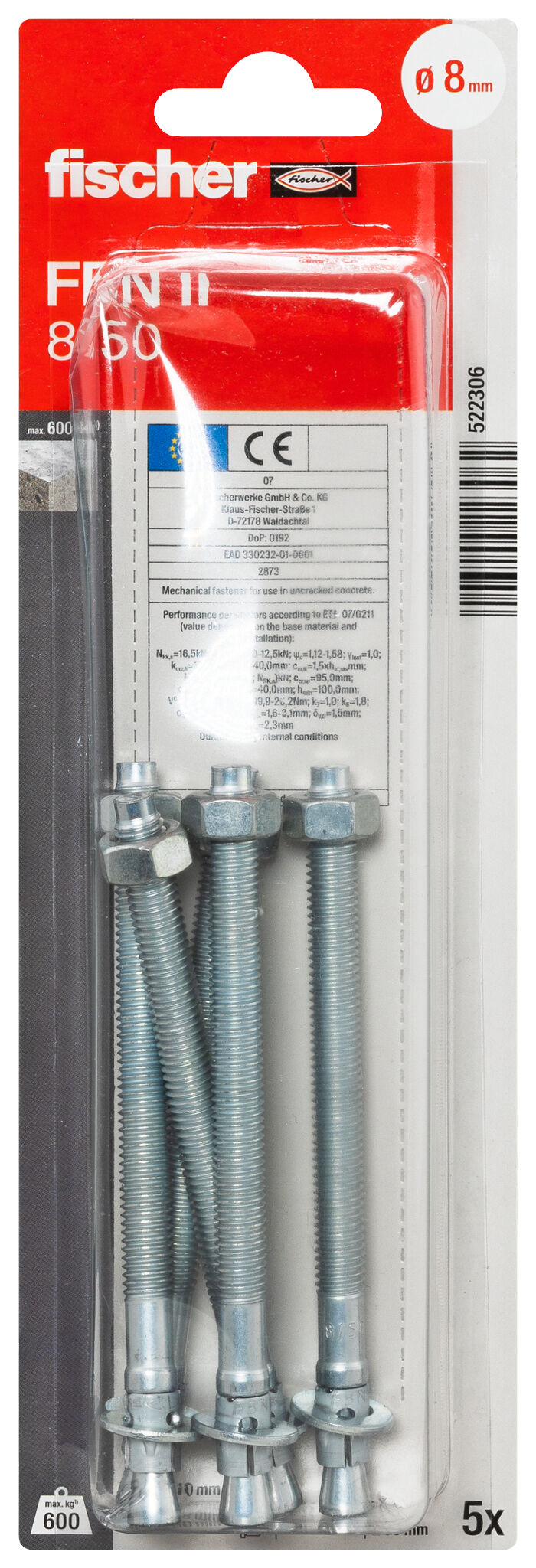 fischer bolt anchor FBN II 8/50 K NV electro zinc plated