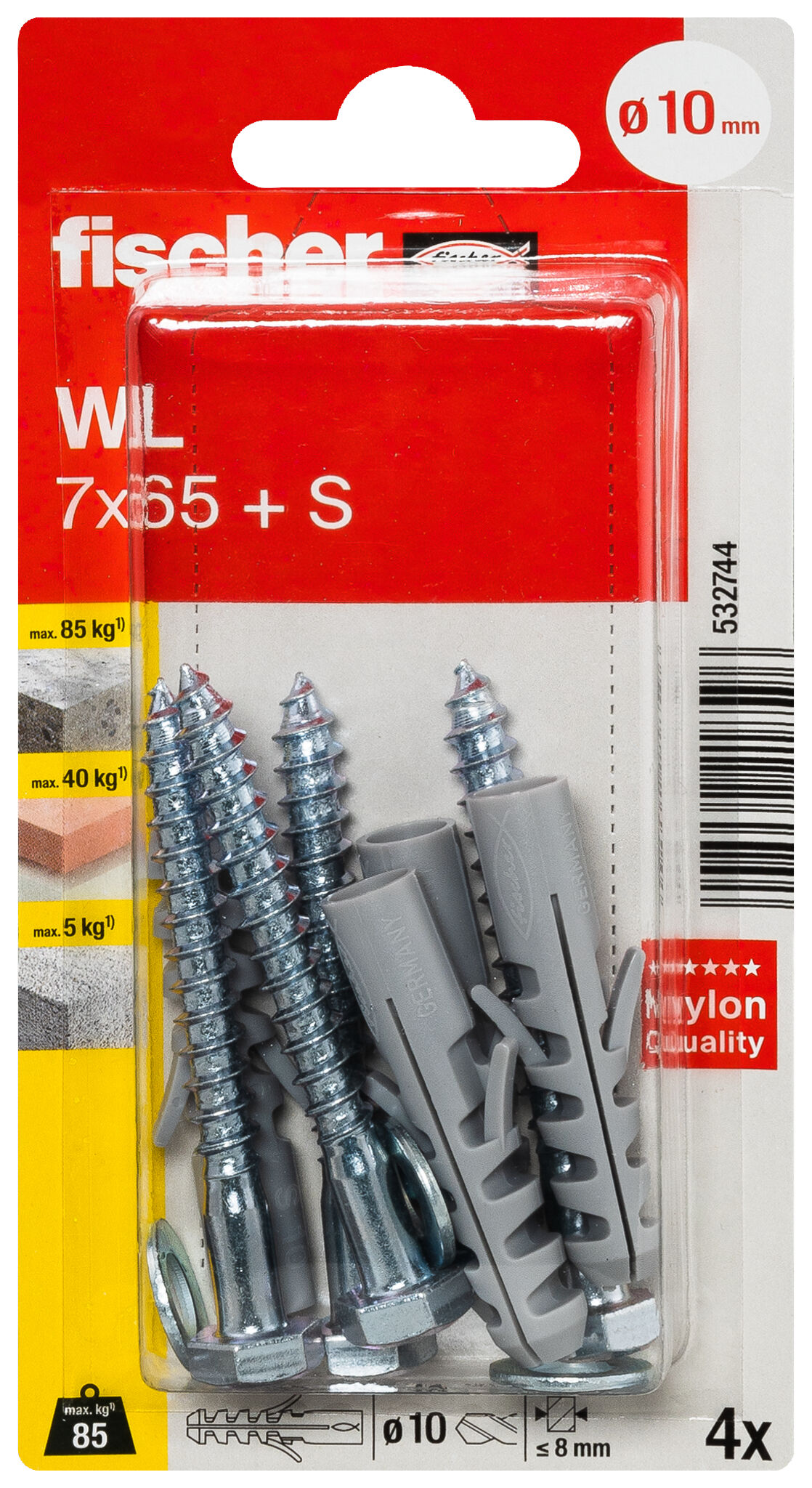 fischer WC and sanitary fixing WL 7 x 65 + S K SB-card