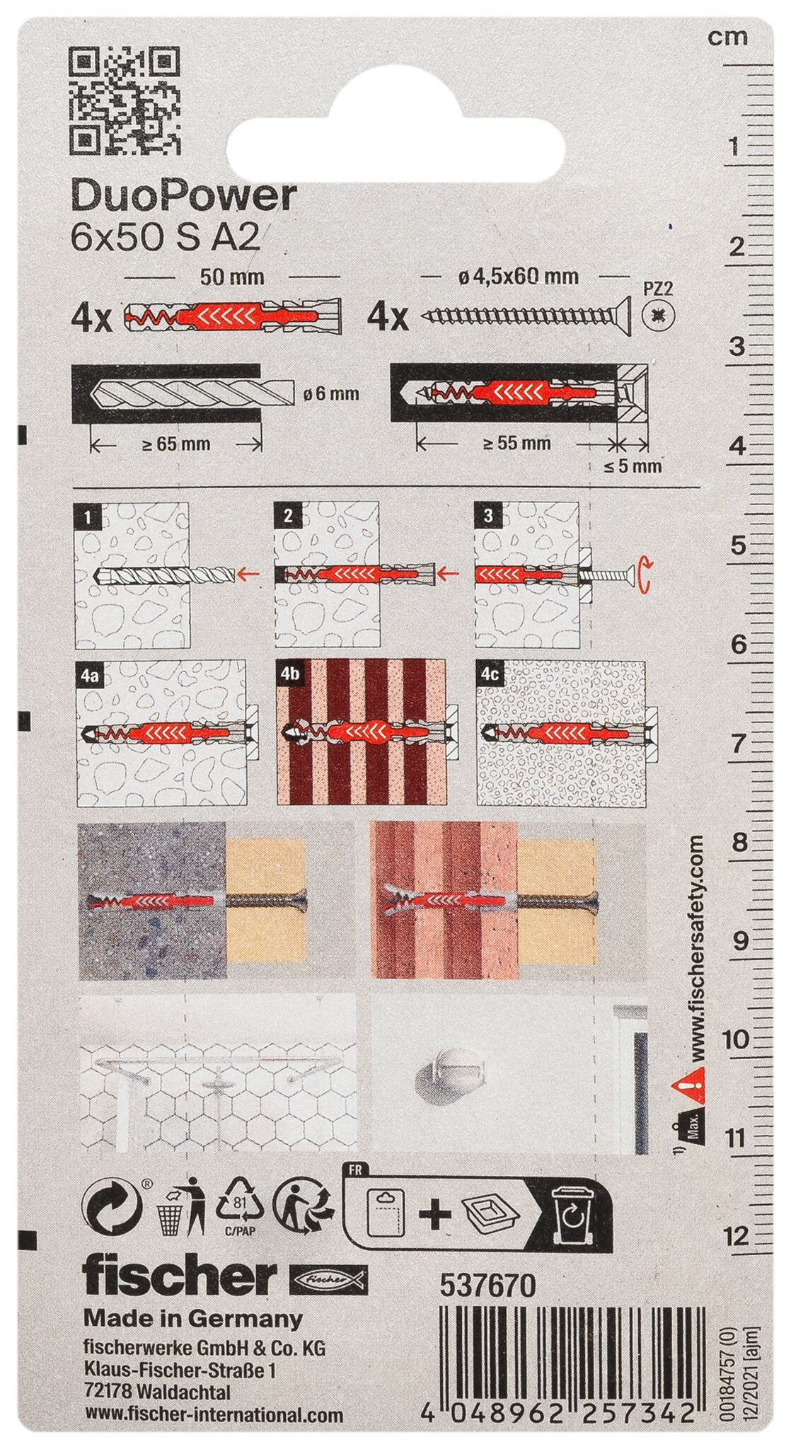 fischer DuoPower 6 x 50 S with screw A2 stainless steel