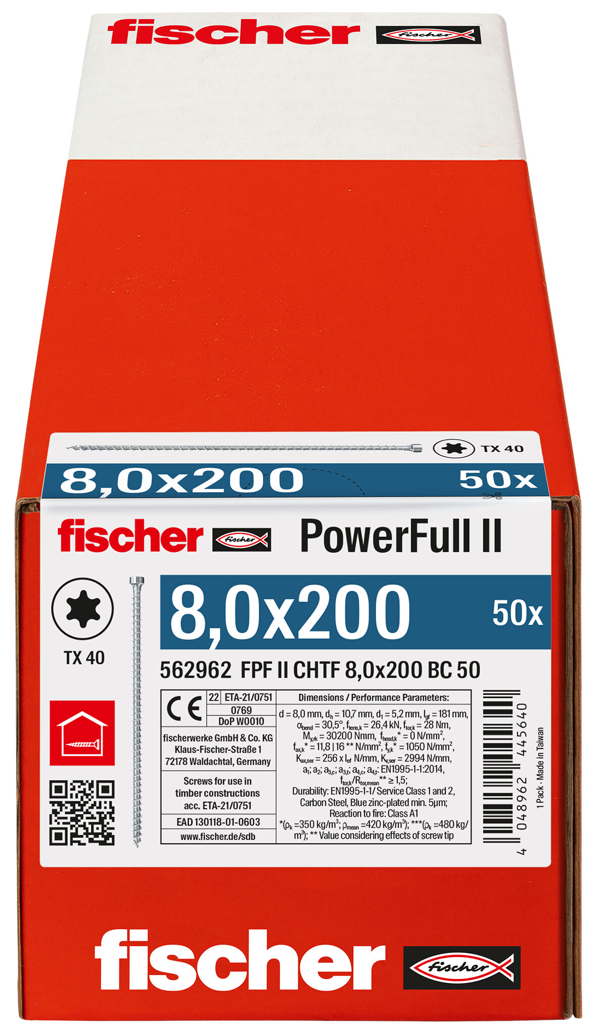 fischer Full thread screw PowerFull II CHTF 8.0 x 200 BC 50 cylinder ...