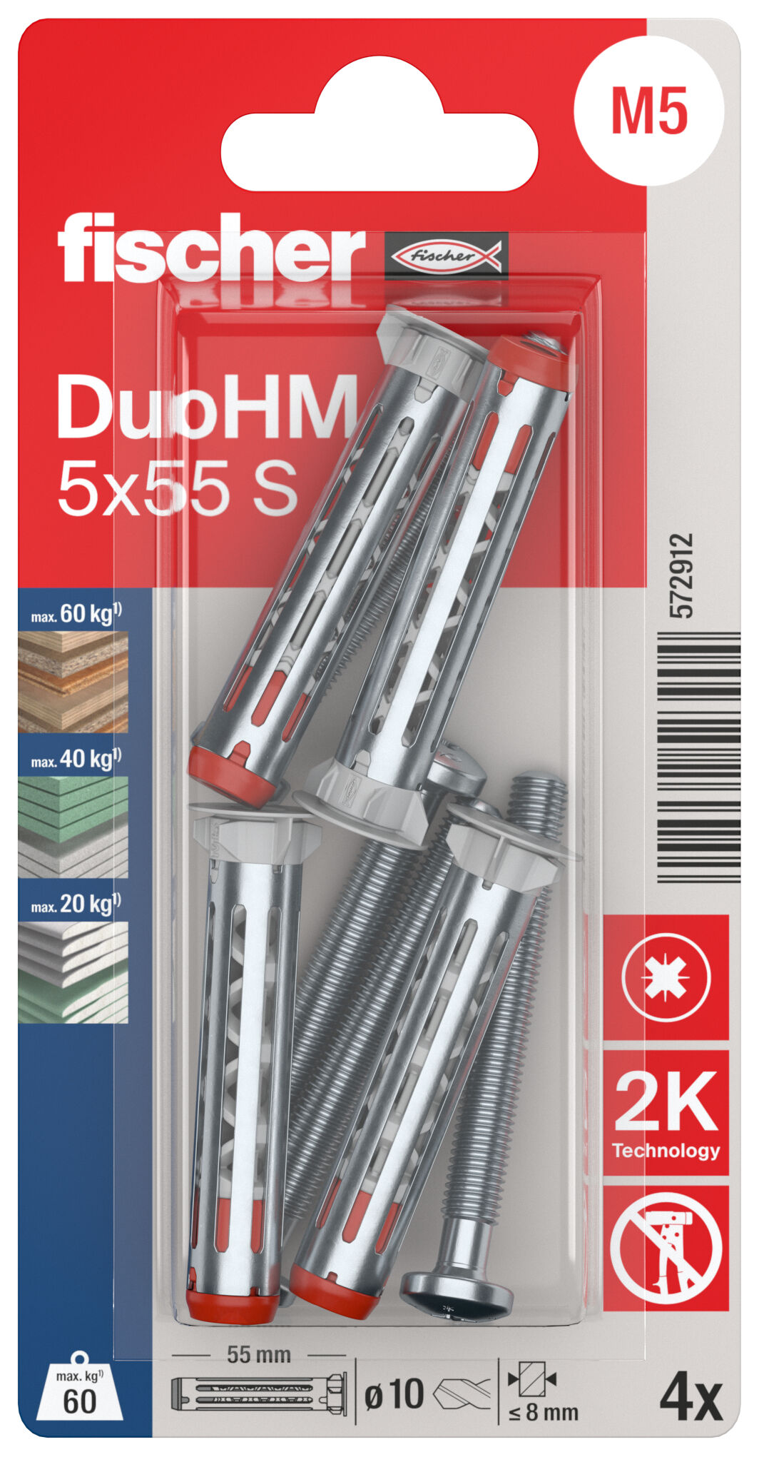 fischer cavity fixing DuoHM 5 x 55 S PH PZ, pan head screw, PZ-drive