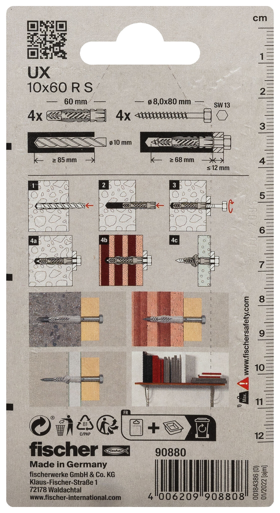 fischer Universal plug UX 10 x 60 R with rim and screw