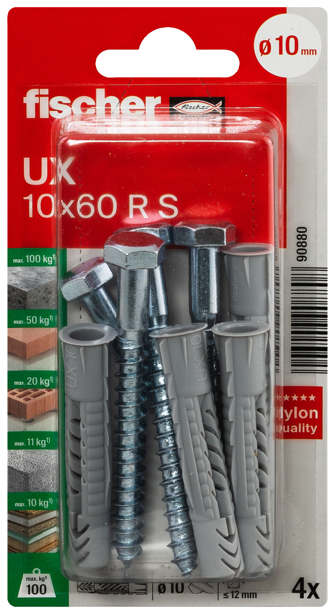 fischer Universal plug UX 10 x 60 R with rim and screw