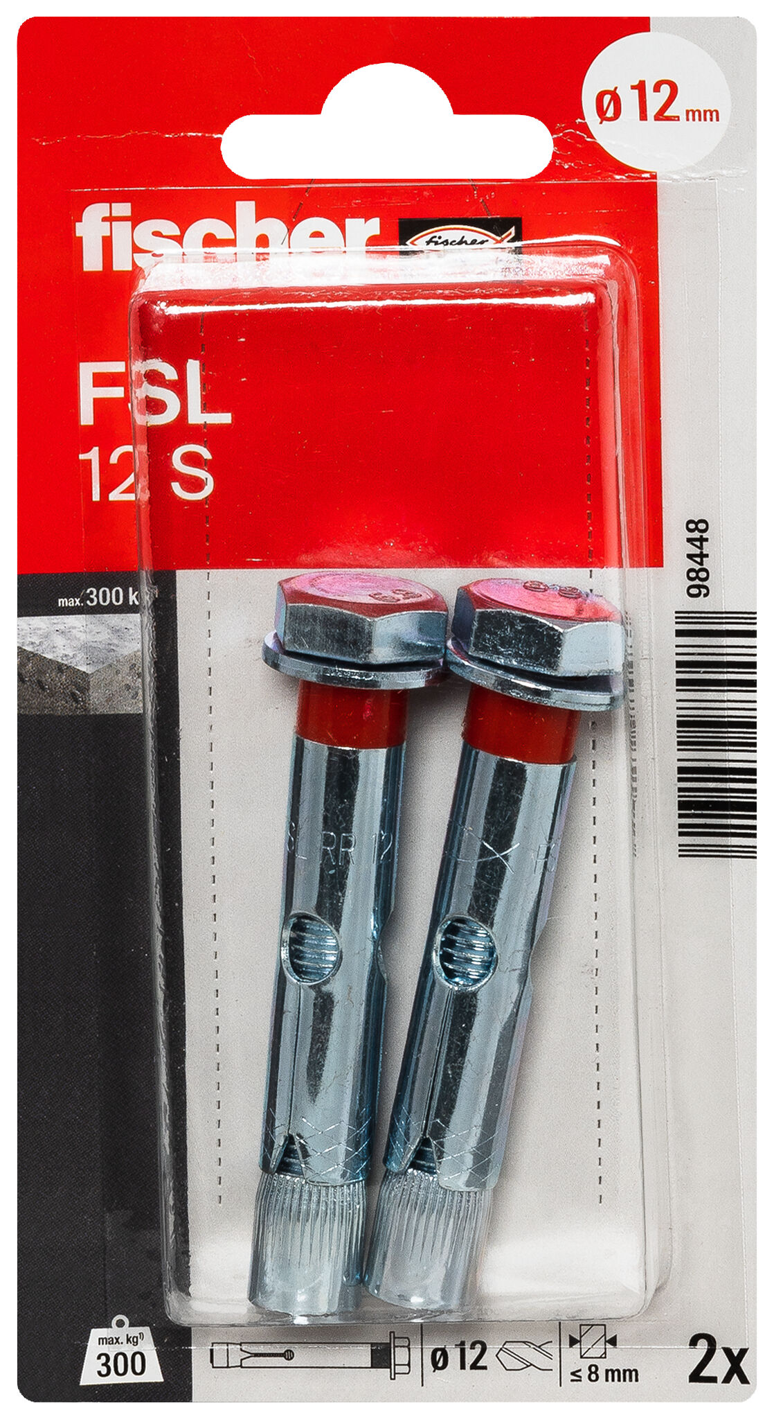 Anclaje metálico de expansión FSL 12 con tornillo hexagonal - 2uds.