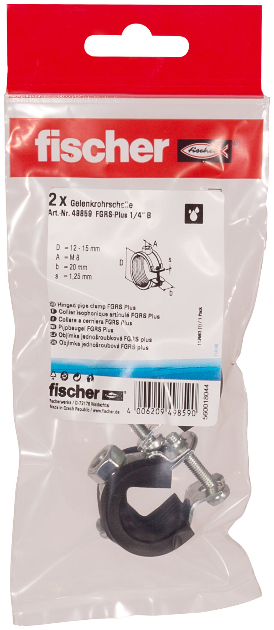 fischer Hinged pipe clamp FGRS Plus 1/4" B