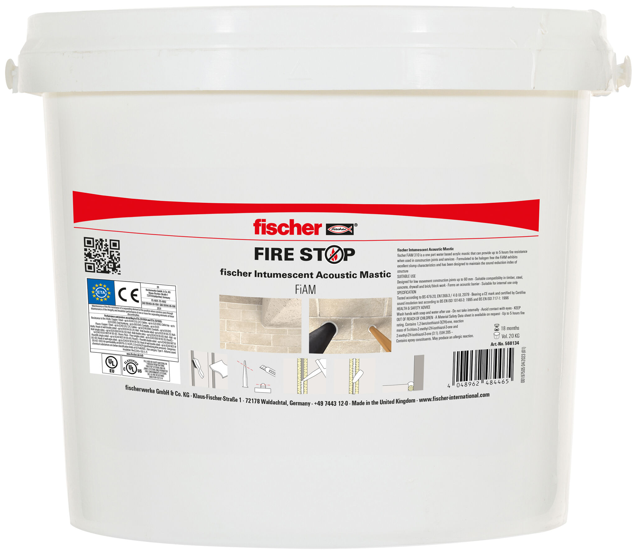 fischer Intumescent Acoustic Mastic FiAM 20 kg bucket
